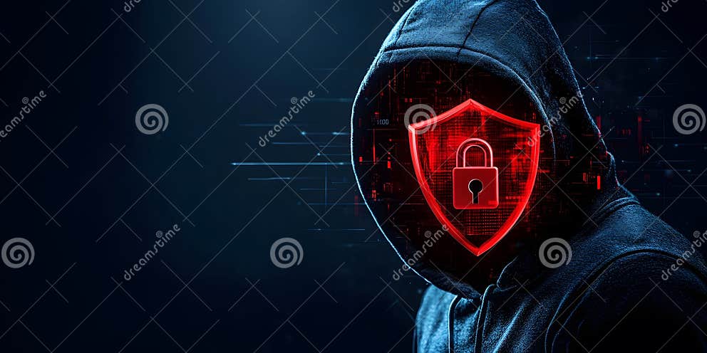 Hacker Facing Digital Shield with Lock Cyber Attack and Online Security Concept Stock ...