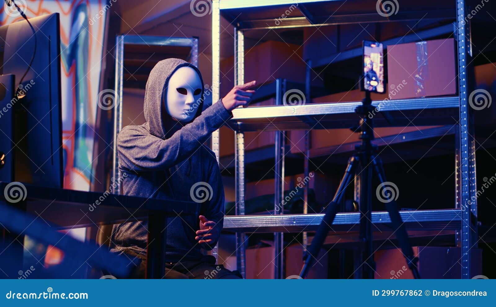 Hacker Filming Ransom Video for Victim Stock Photo - Image of graffiti ...