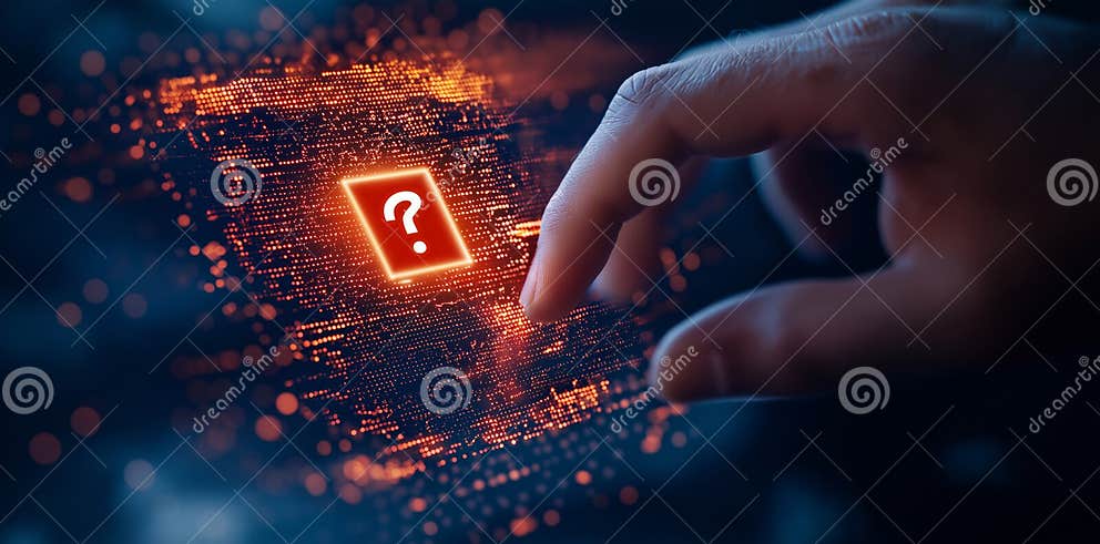 Hacker Finger Touches Digital Virtual Screen Displaying Question Mark ...