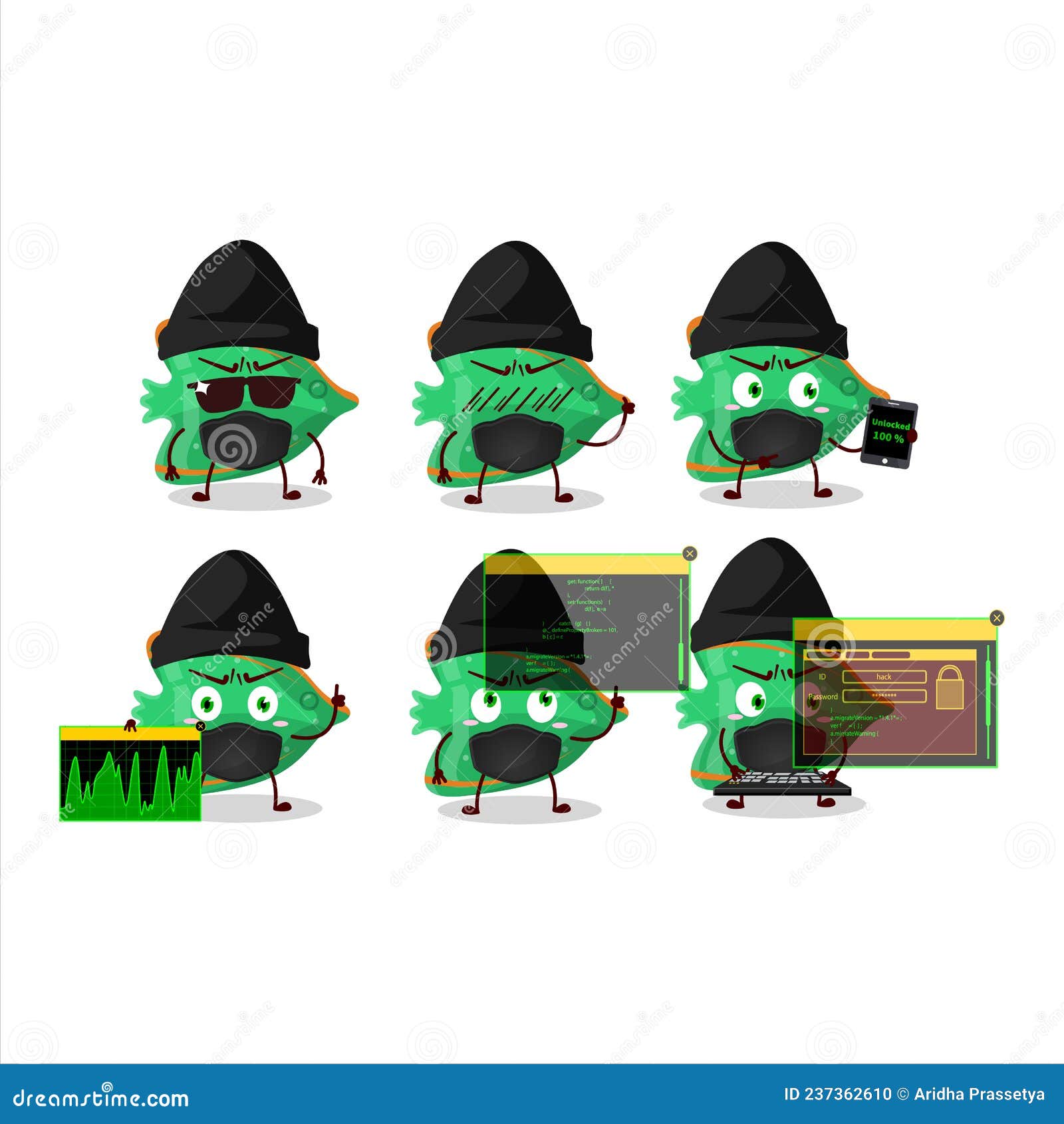 A Hacker Fish Green Gummy Candy Character Mascot with Stock Vector ...