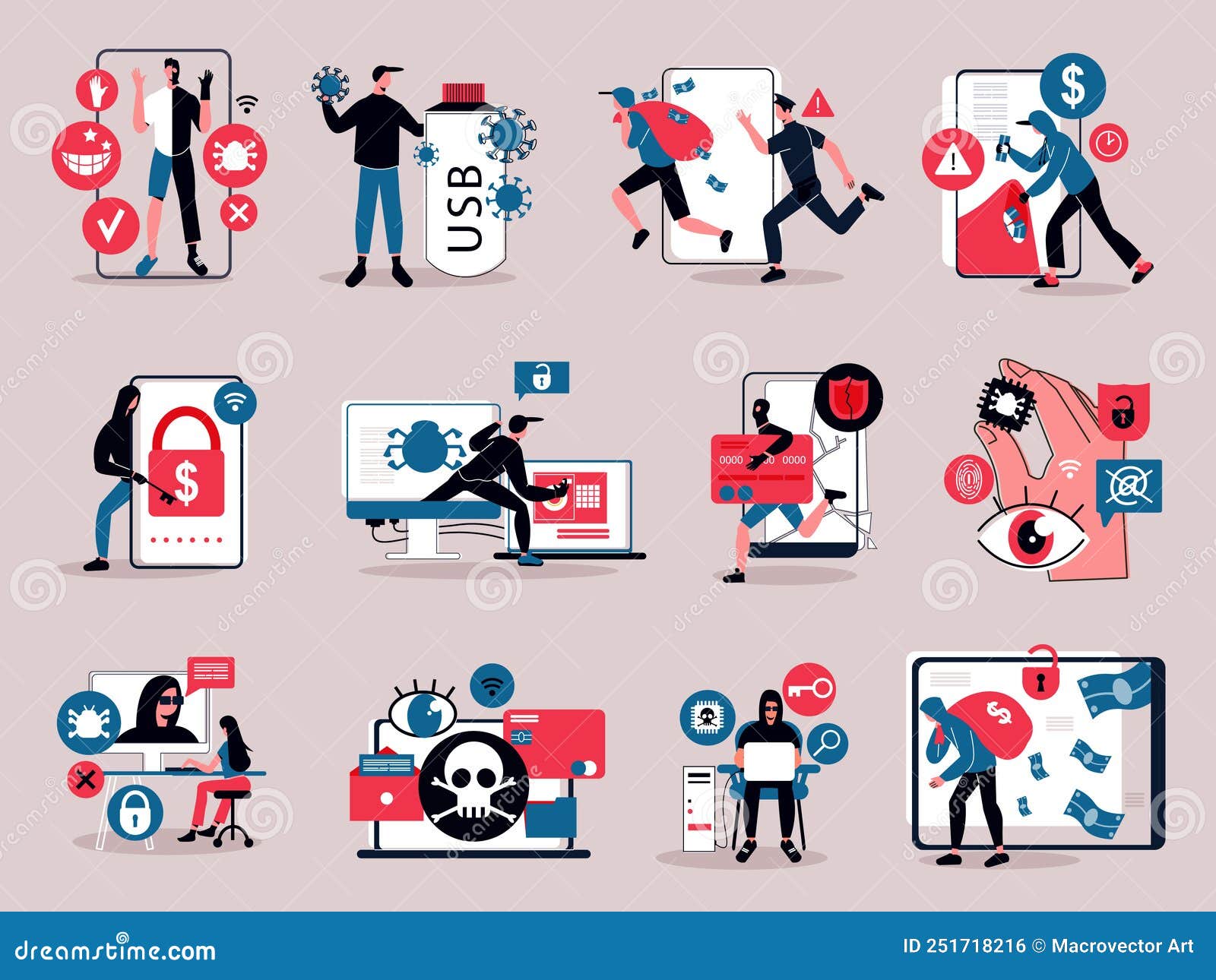 Hacker Flat Icons Set stock vector. Illustration of emblem - 251718216