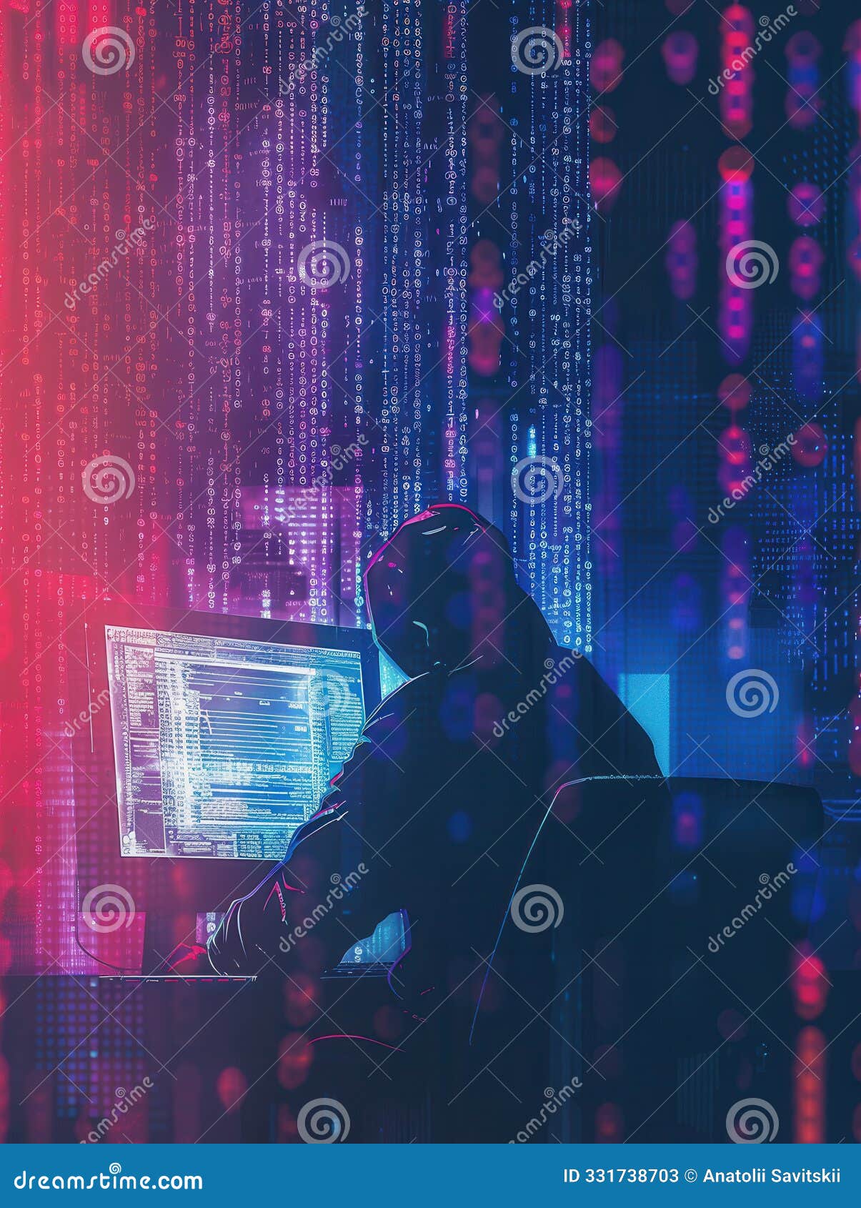 A Hacker Focused on Coding in a Dark Room Displays Green and Blue ...