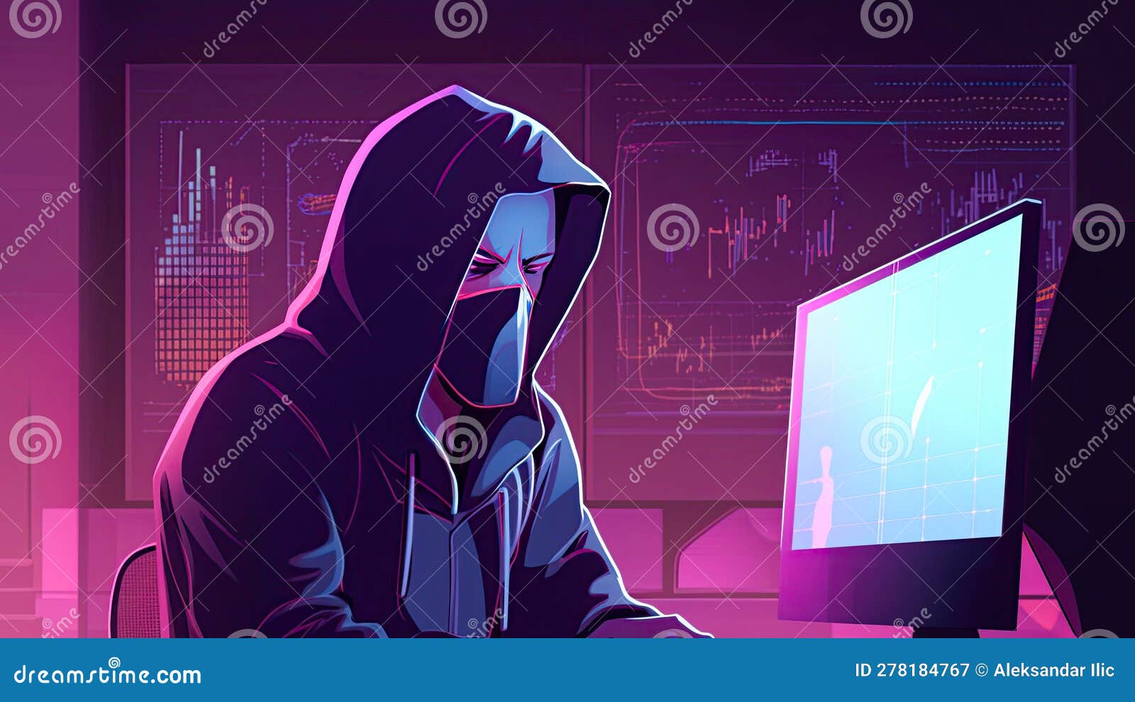 Hacker in Front of Computer. Ai Generative Illustration Stock ...