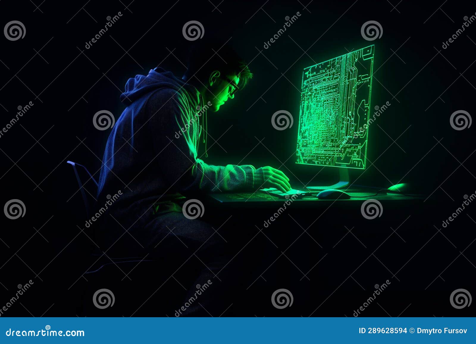 Hacker Front of His Computer Committing Digital Cybercrime. Generative ...
