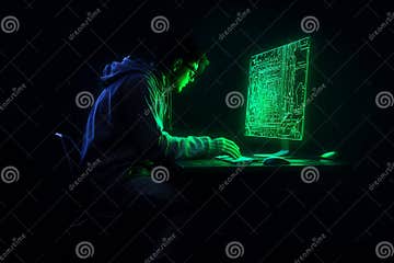 Hacker Front of His Computer Committing Digital Cybercrime. Generative AI Stock Photo - Image of ...