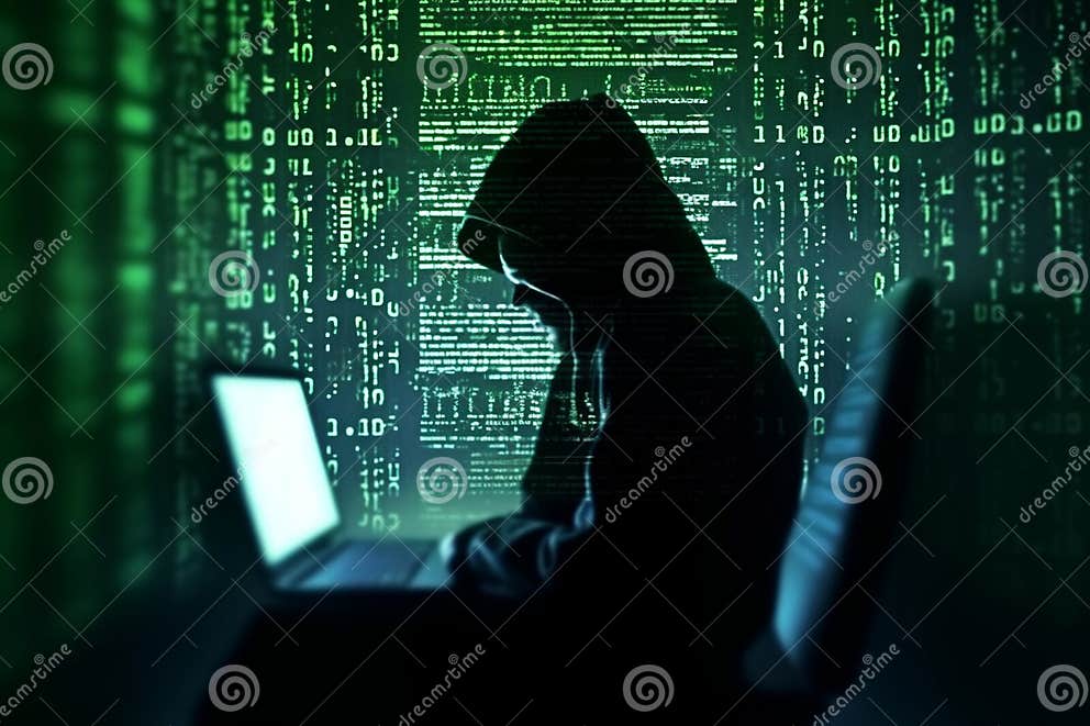 Hacker Front of His Computer Committing Digital Cybercrime. Generative AI Stock Image - Image of ...