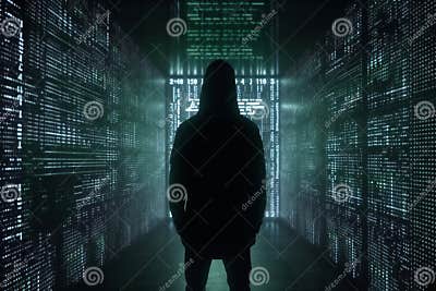 Hacker Front of His Computer Committing Digital Cybercrime. Generative AI Stock Photo - Image of ...