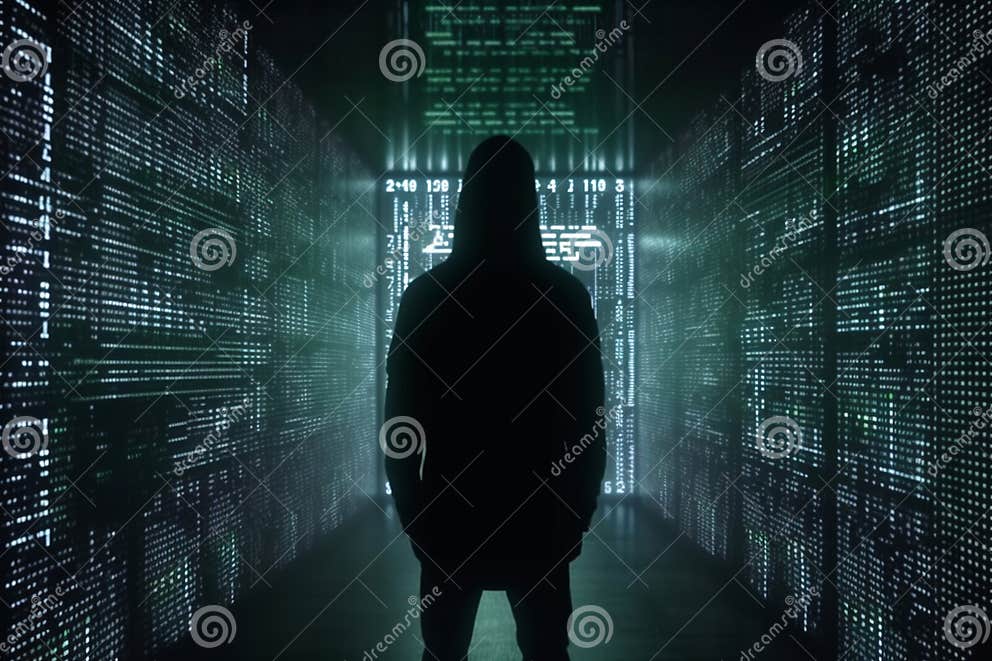 Hacker Front of His Computer Committing Digital Cybercrime. Generative AI Stock Photo - Image of ...