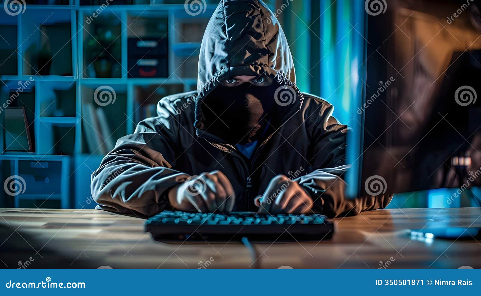 Hacker Front of His Computer Committing Digital Cybercrime Hacker Using ...