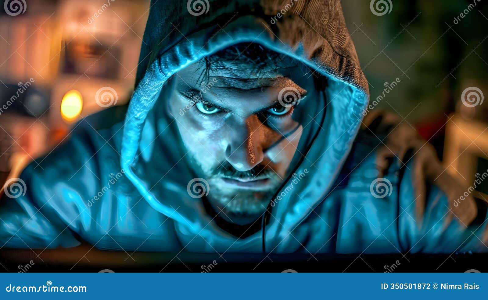 Hacker Front of His Computer Committing Digital Cybercrime Hacker Using ...