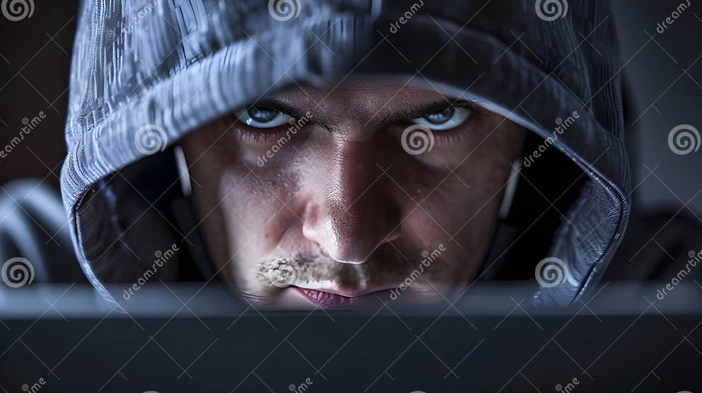 Hacker Front of His Computer Committing Digital Cybercrime Hacker Using ...