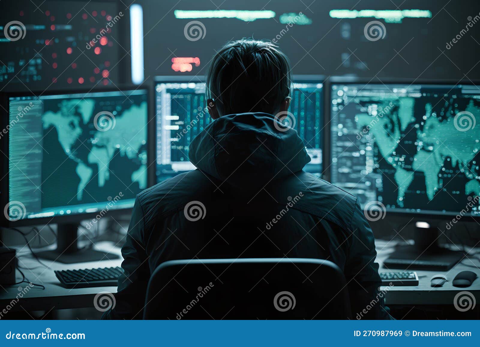 Hacker In Front Of Sophisticated Computer Equipment Stock Photo ...