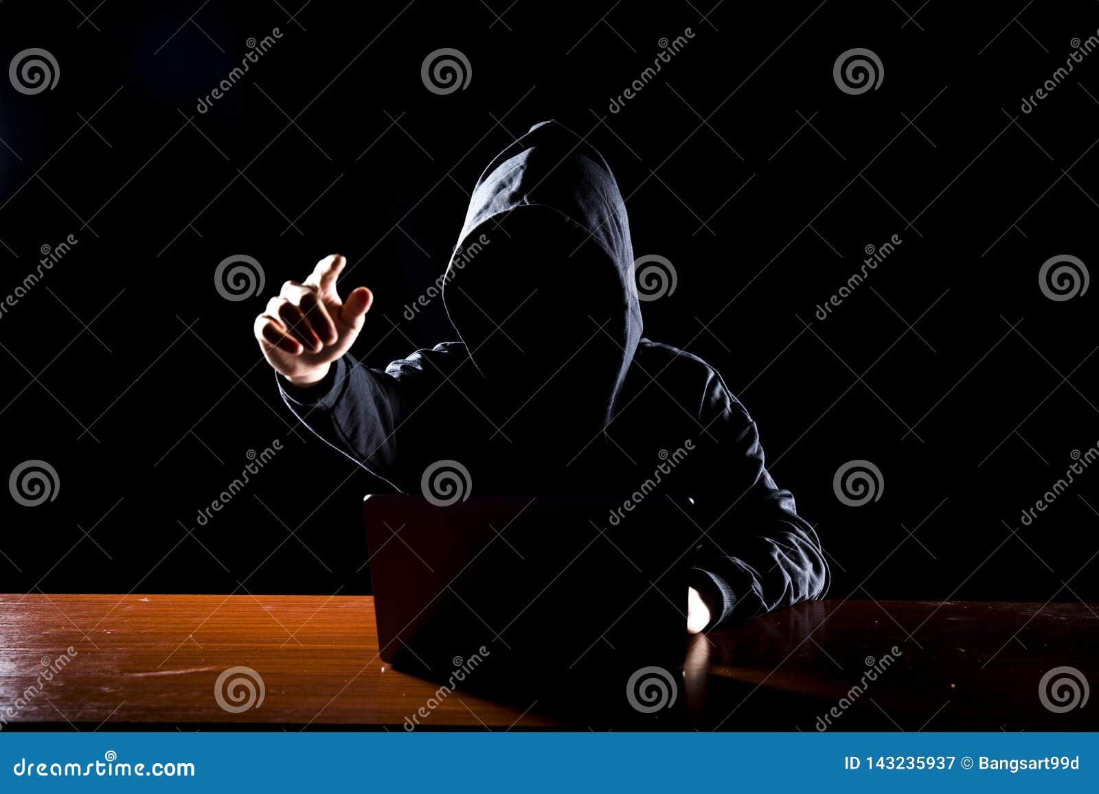 Hacker in Front of His Computer. Dark Face Stock Image - Image of cyber ...