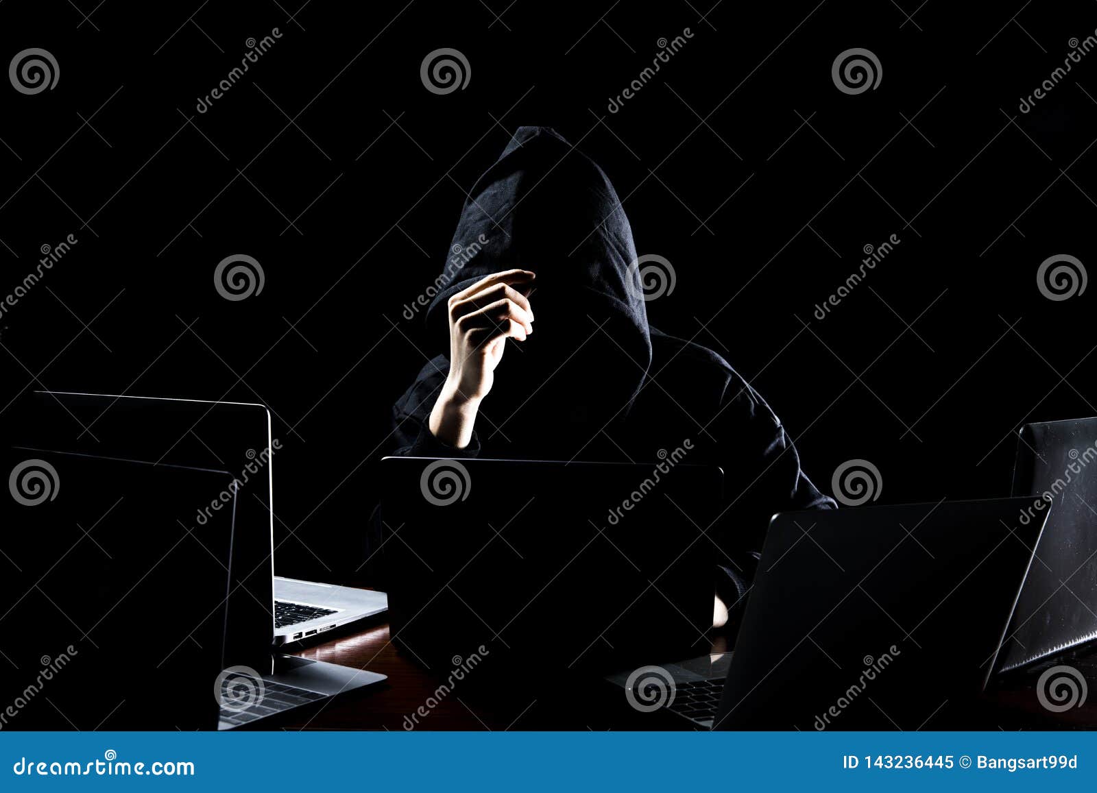 Hacker in Front of His Computer. Dark Face Stock Image - Image of ...