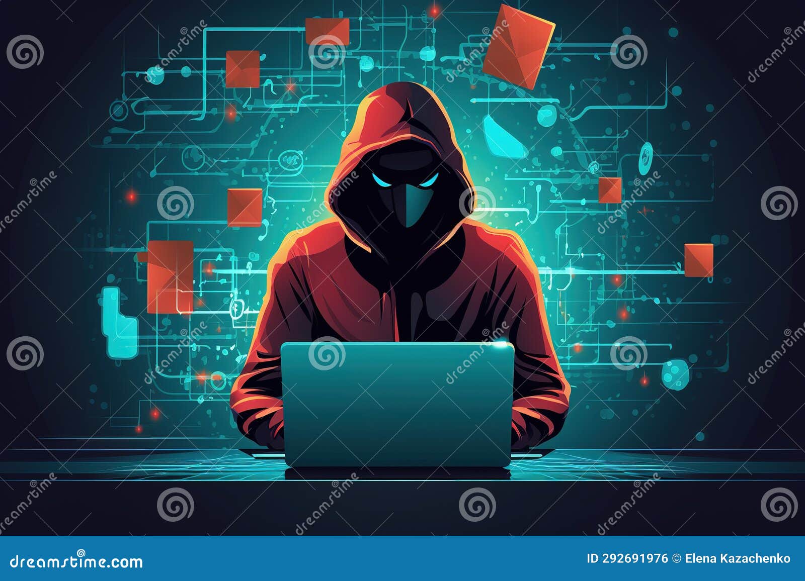 Hacker in Front of His Computer. Dark Face, Using Them for Unauthorized ...