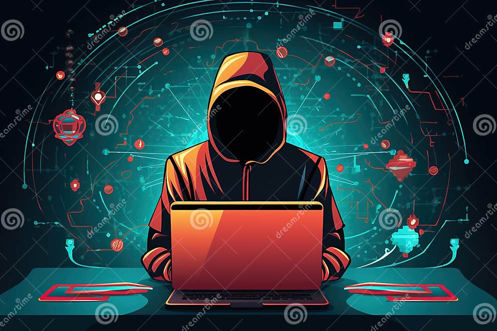 Hacker in Front of His Computer. Dark Face, Using Them for Unauthorized ...