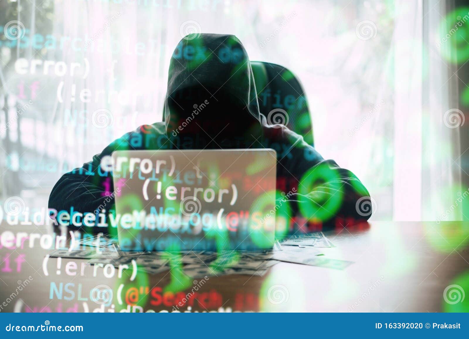 Hacker in Front of His Computer with Dollar Stock Photo - Image of ...