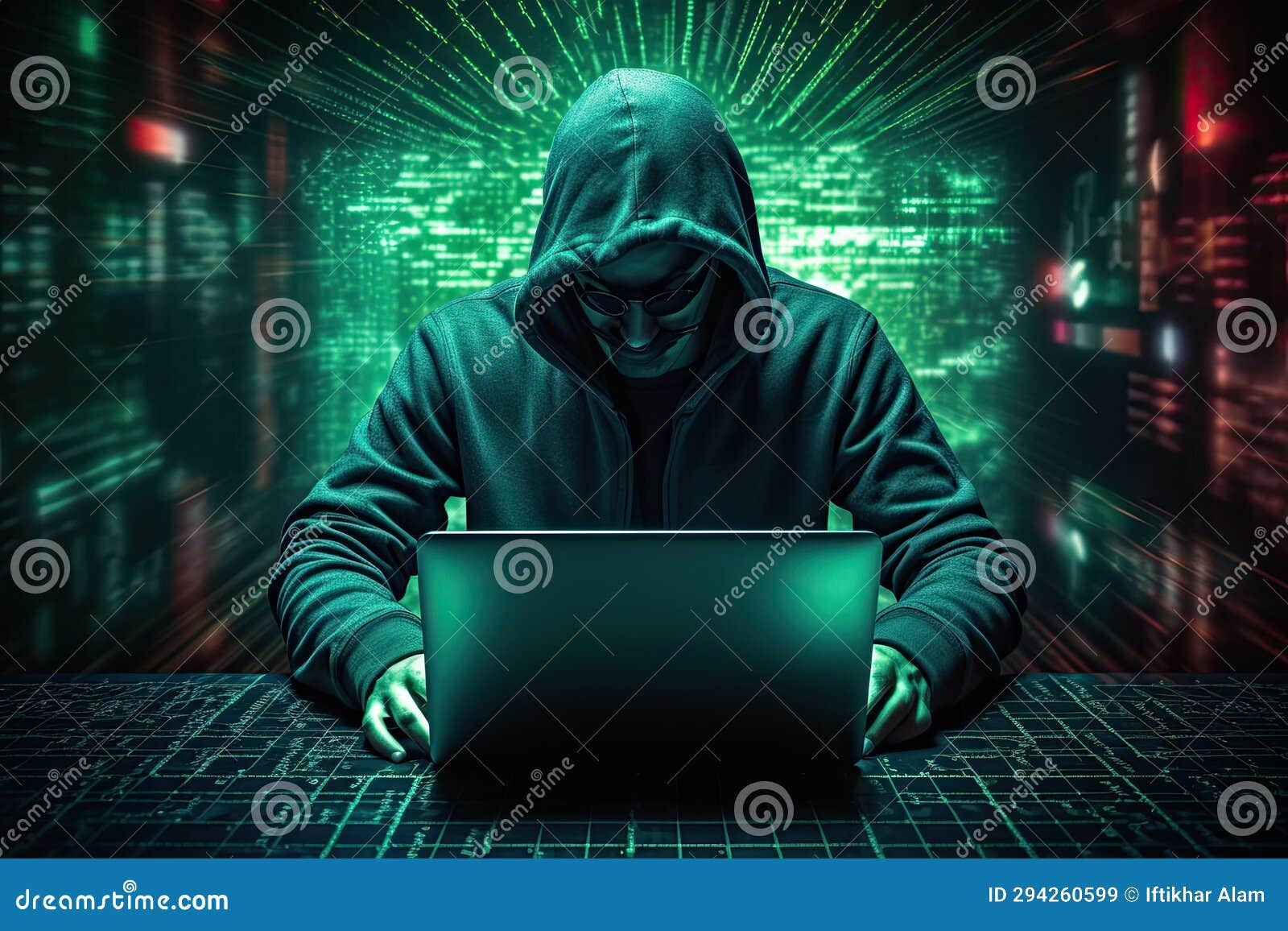 Hacker in Front of a Laptop with Binary Code on the Background, Hacker ...