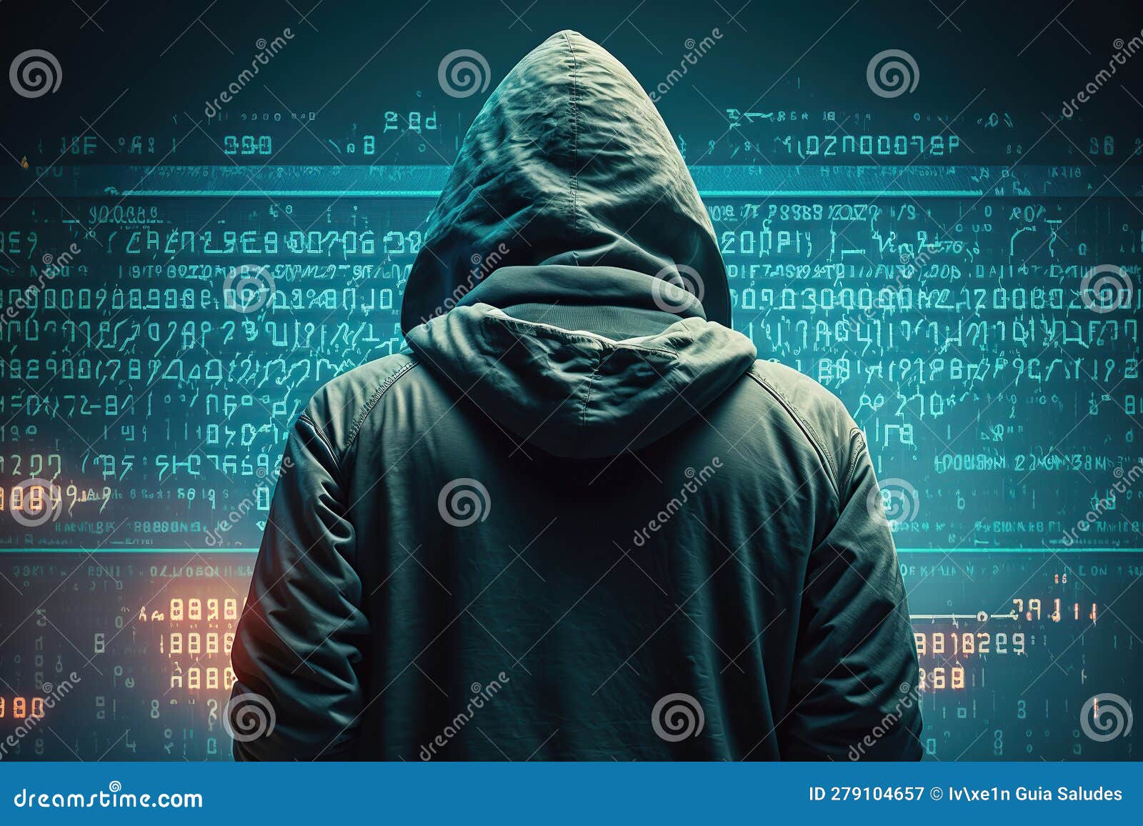 Hacker in Front of a Programming Code Display. Generative AI Stock ...