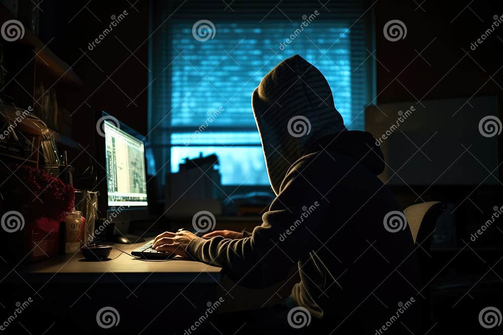 Hacker in Front of Sophisticated Computer Equipment Stock Illustration - Illustration of danger ...