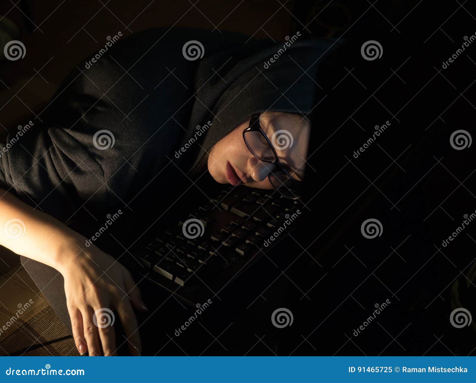 Hacker Girl Sleeping beside Laptop Stock Image - Image of laptop, card ...