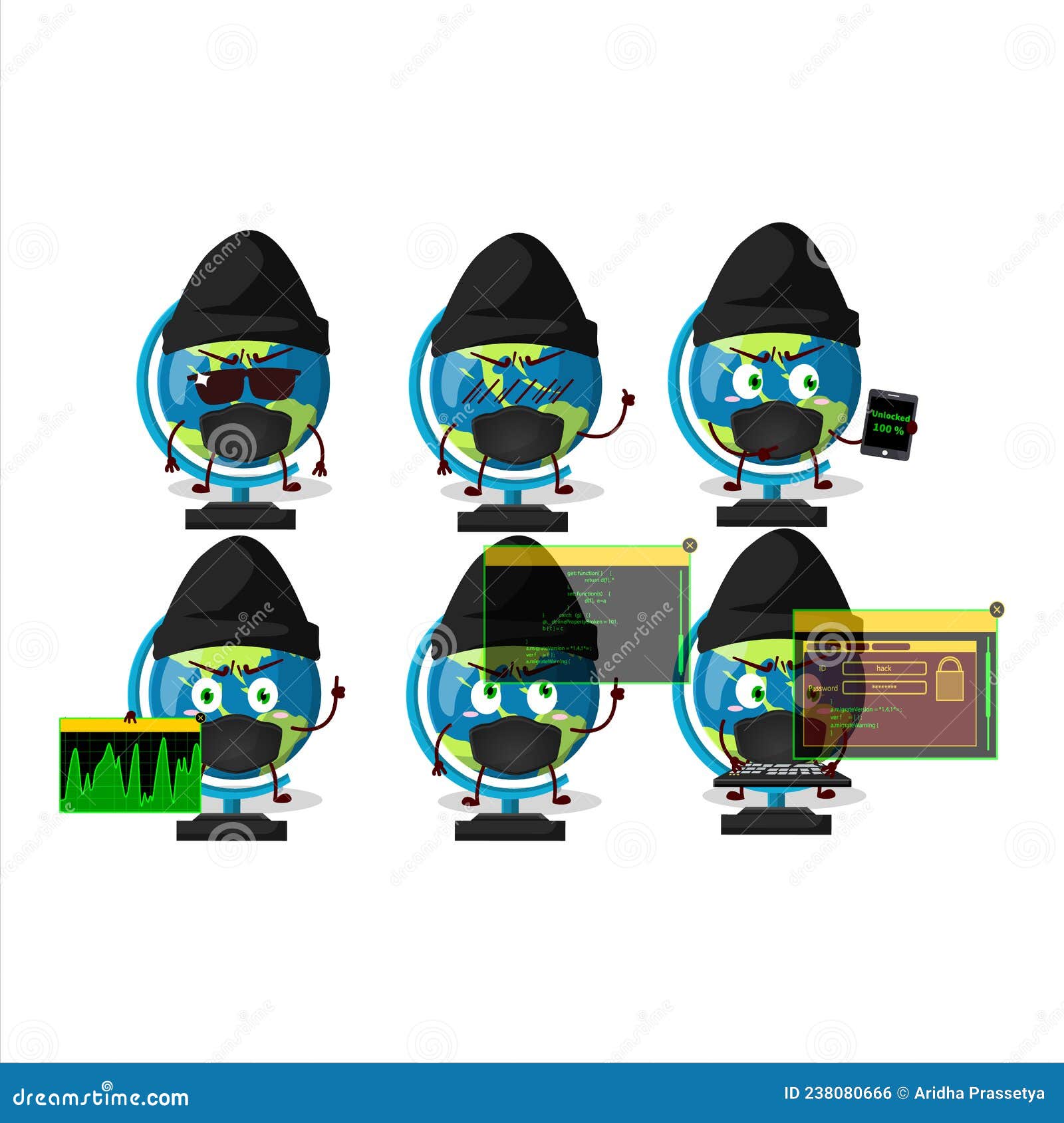A Hacker Globe Ball Character Mascot with Stock Vector - Illustration ...
