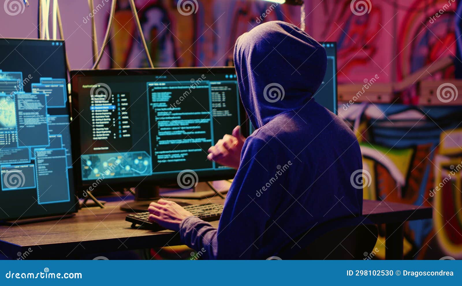 Hacker in Graffiti Painted Hideaway Stock Footage - Video of base ...