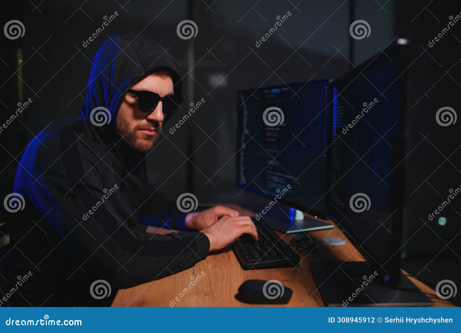 Hacker is Hacking into the Computer Network. Computer Criminal Stock ...