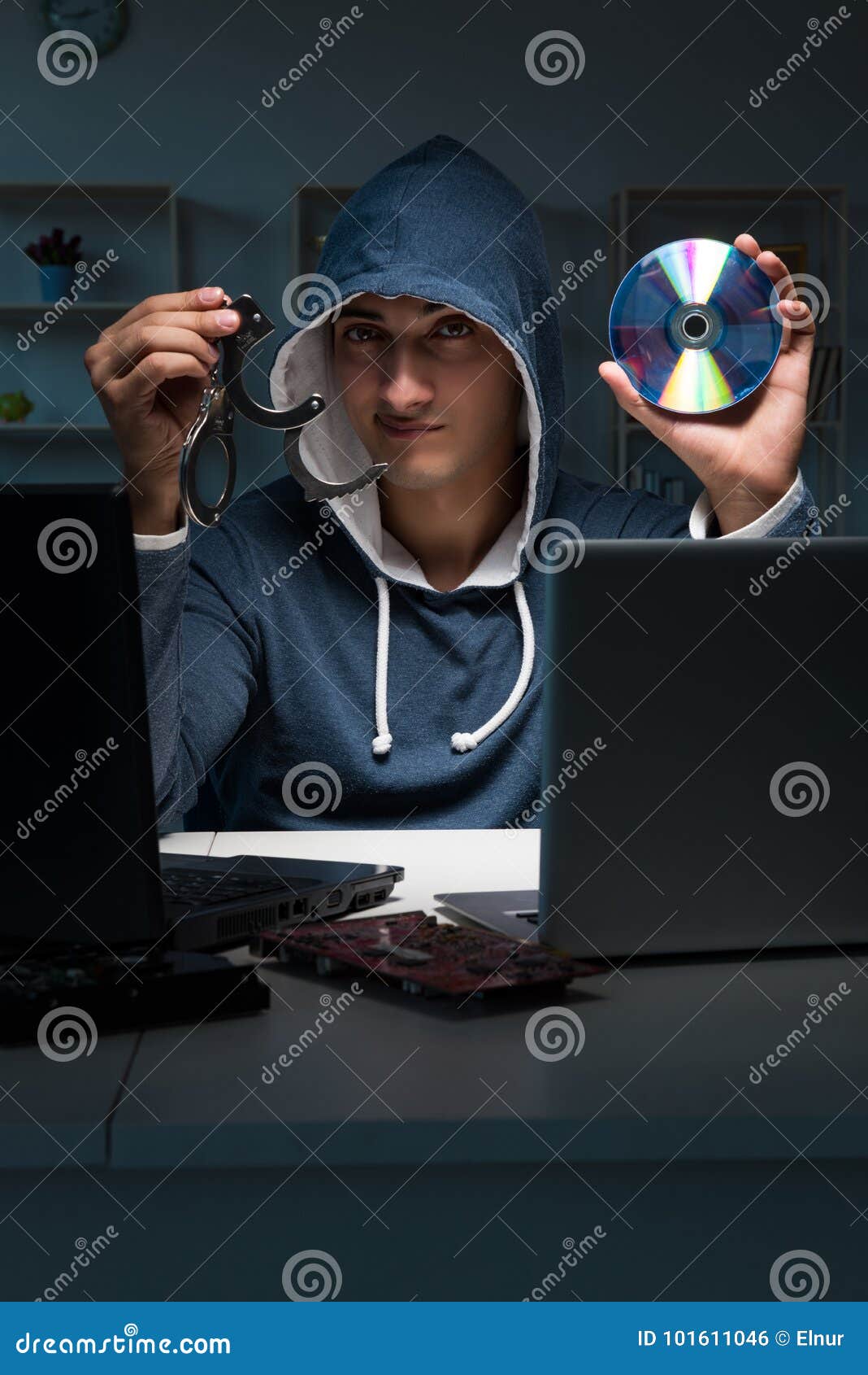 The Hacker Hacking Computer at Night Stock Photo - Image of illegal ...