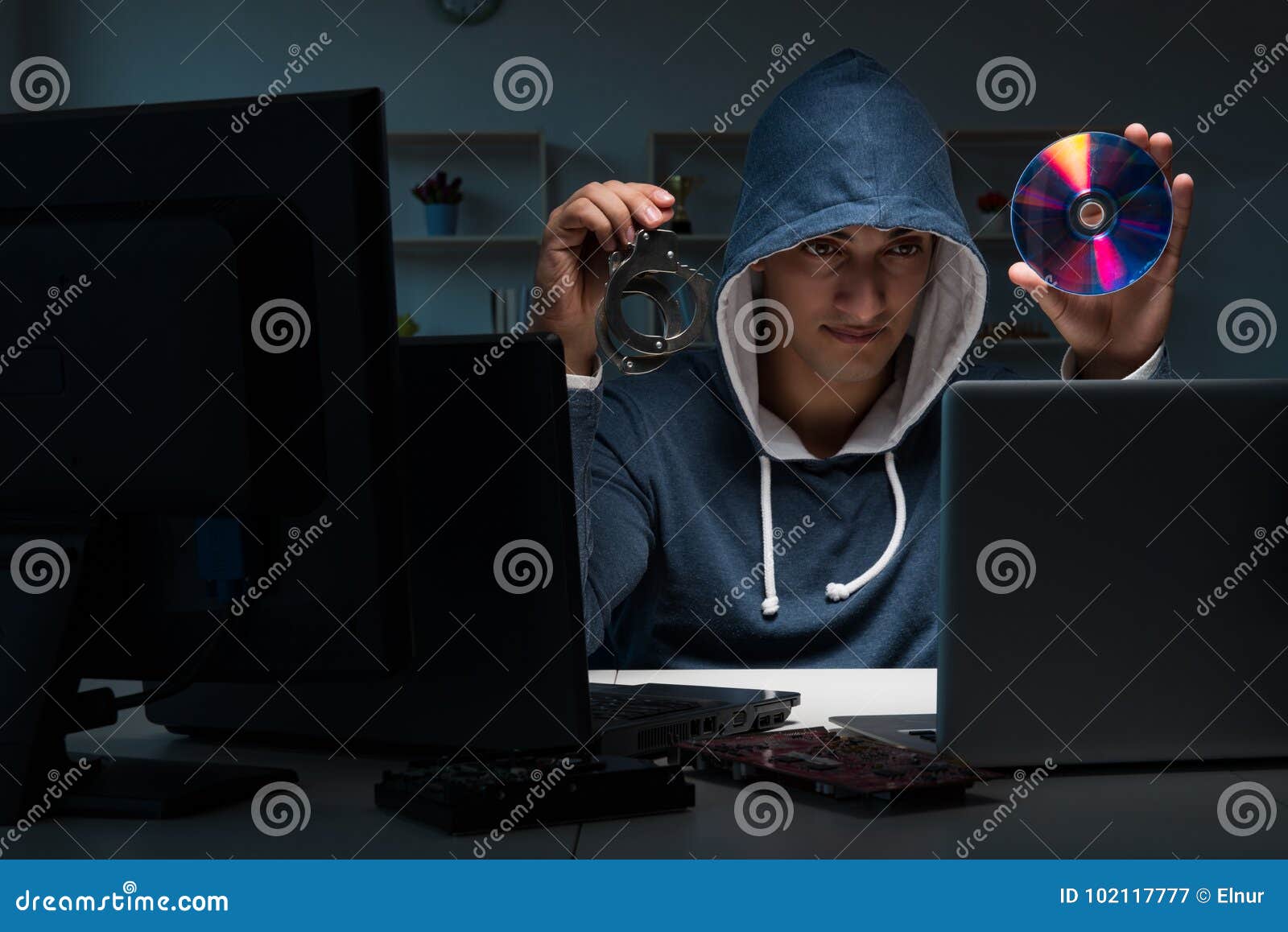The Hacker Hacking Computer at Night Stock Image - Image of hacker ...
