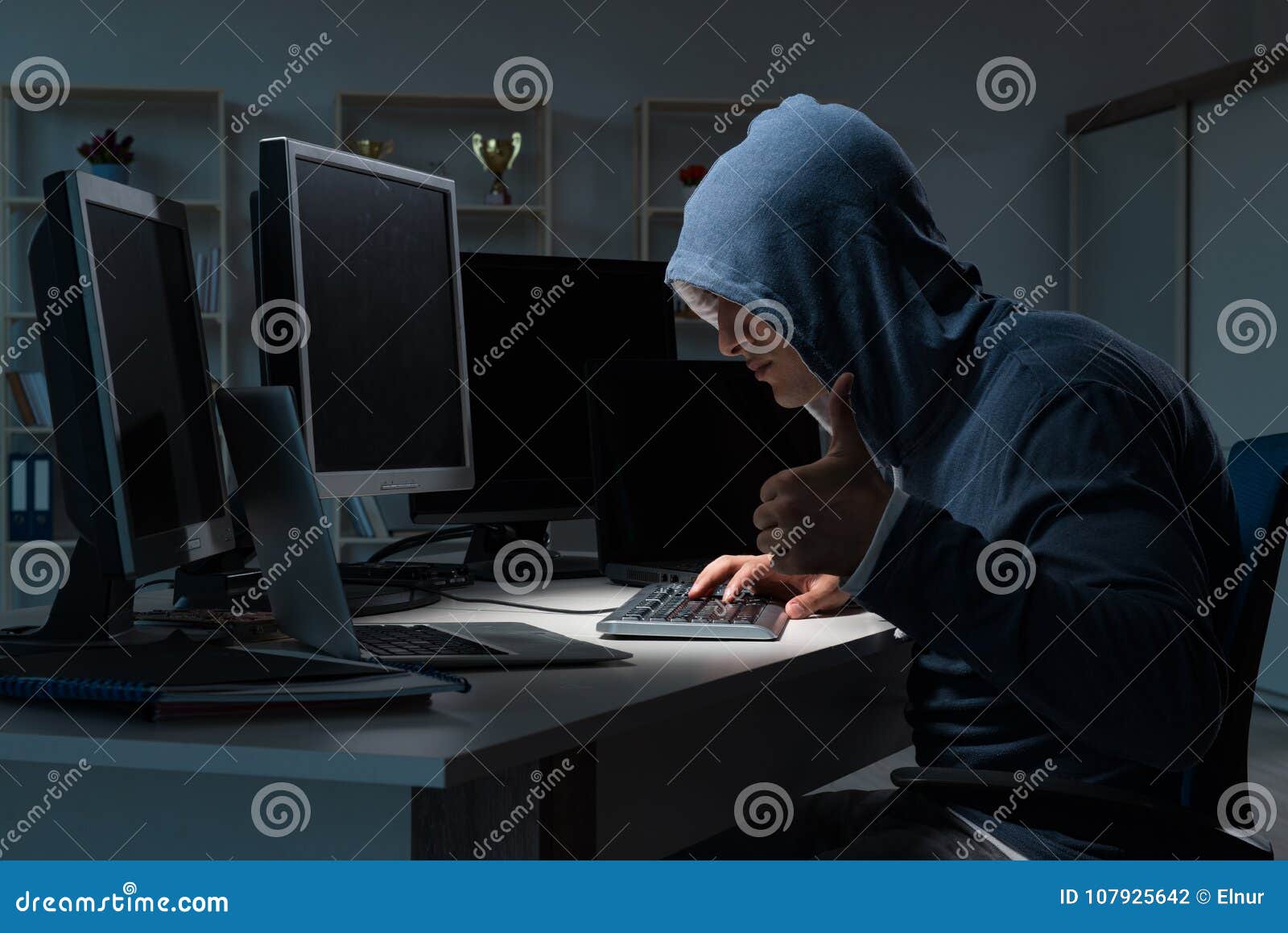 The Hacker Hacking Computer at Night Stock Photo - Image of illegal ...