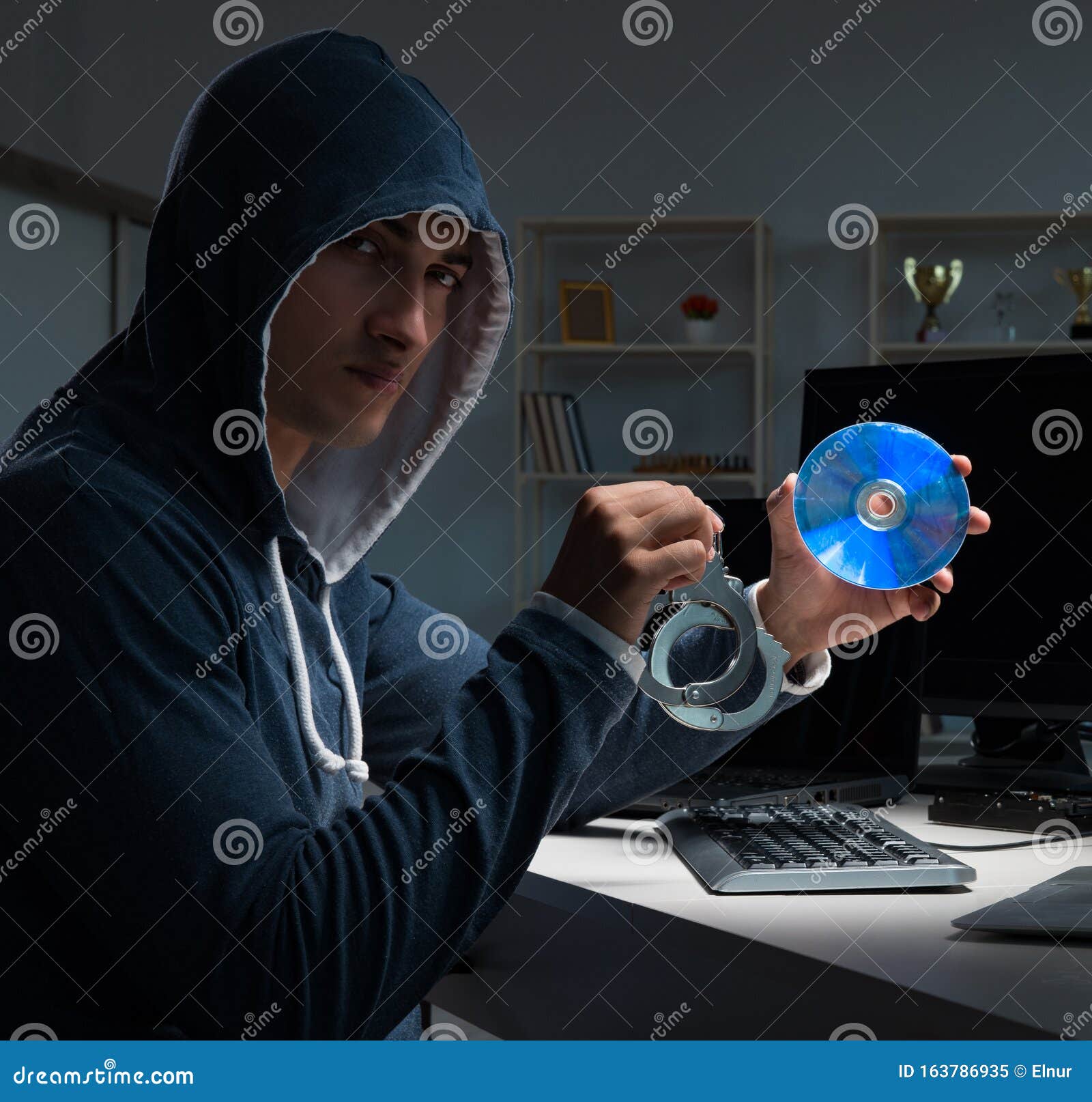 Hacker Hacking Computer at Night Stock Image - Image of information ...
