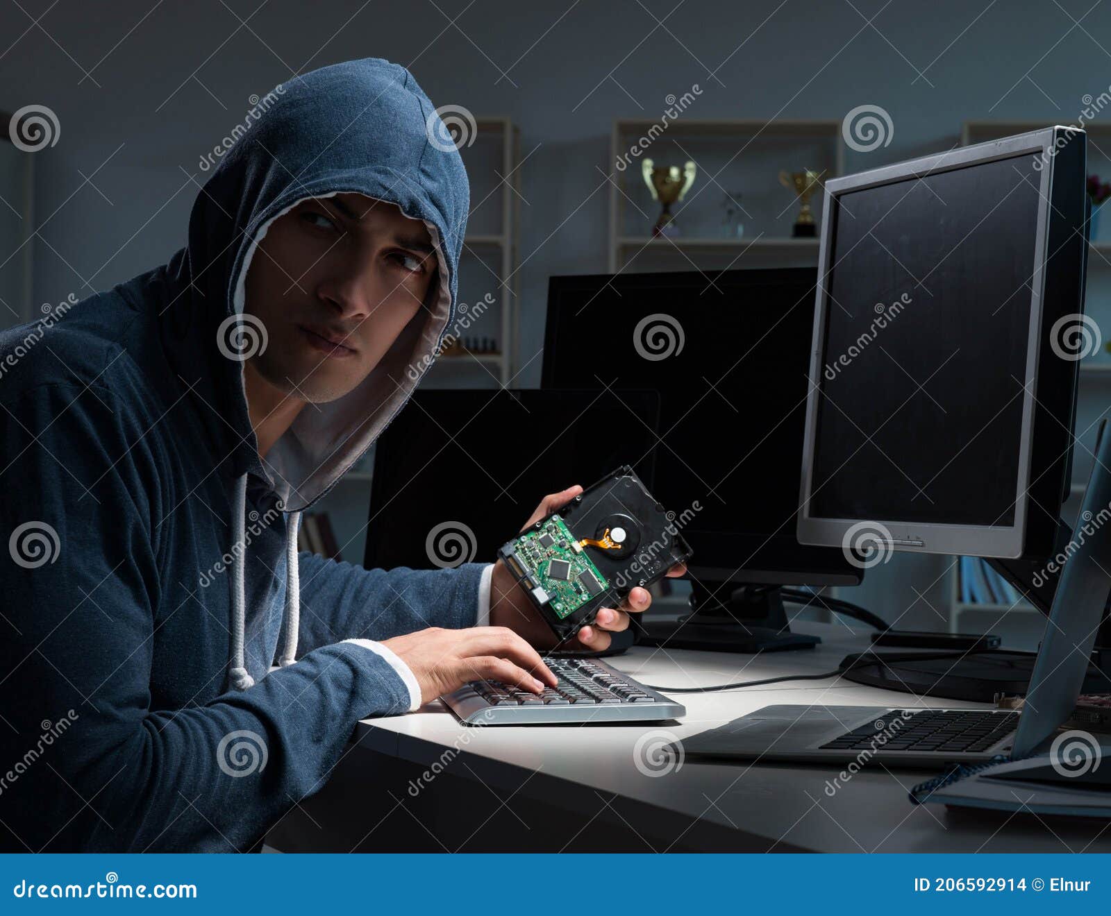 Hacker Hacking Computer at Night Stock Photo - Image of fraud, hacker ...