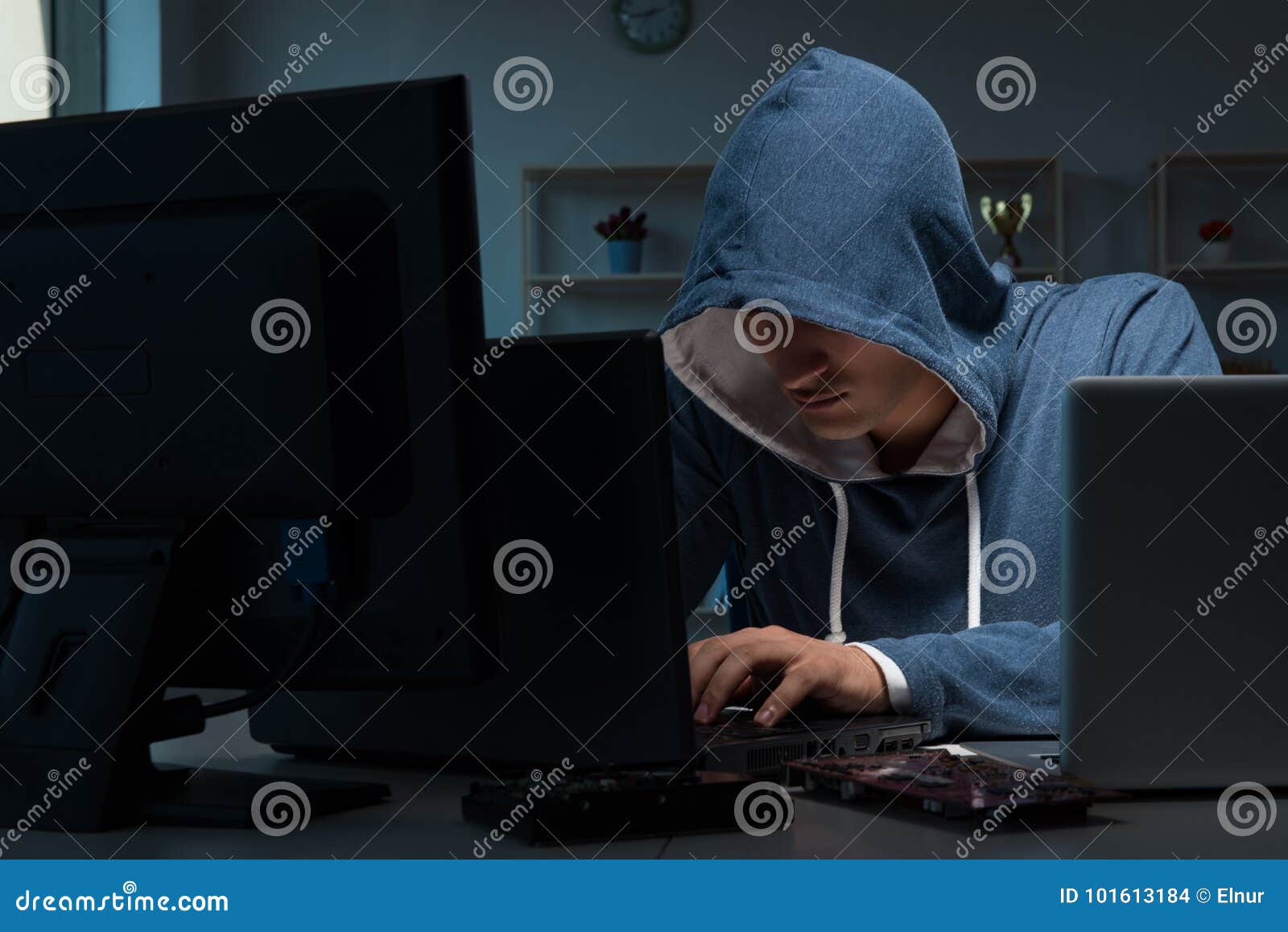 The Hacker Hacking Computer at Night Stock Photo - Image of hacking ...