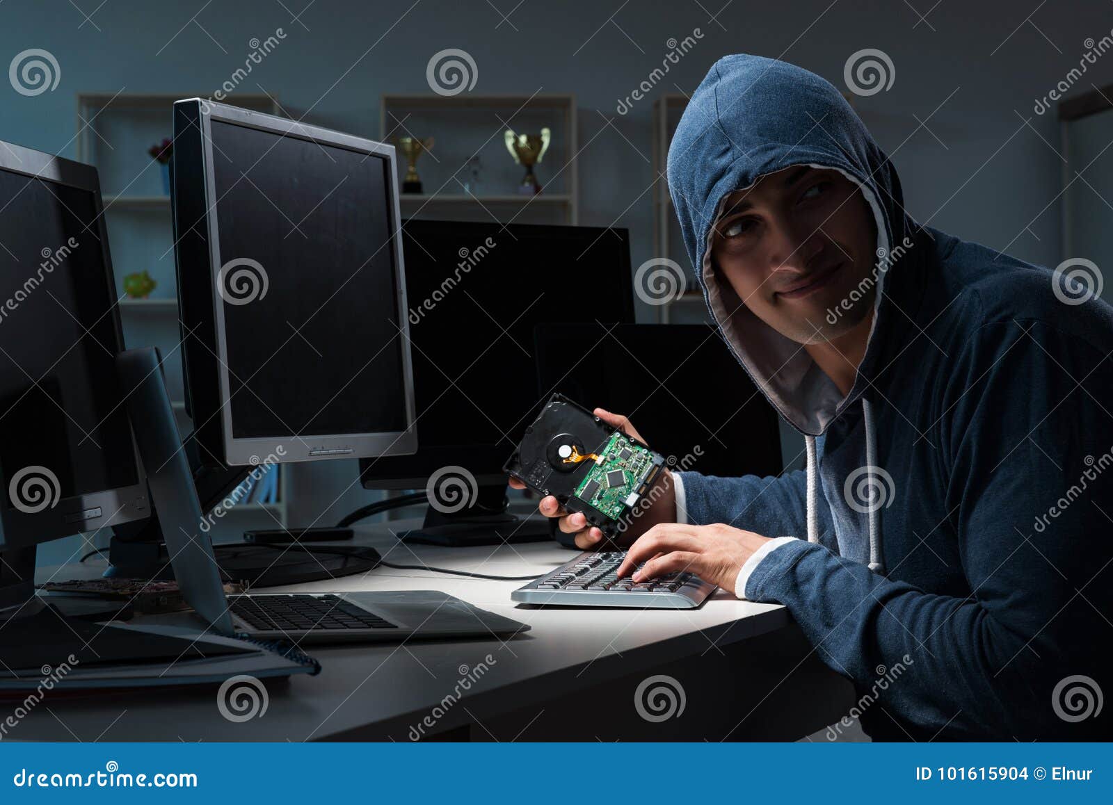 The Hacker Hacking Computer at Night Stock Photo - Image of data ...