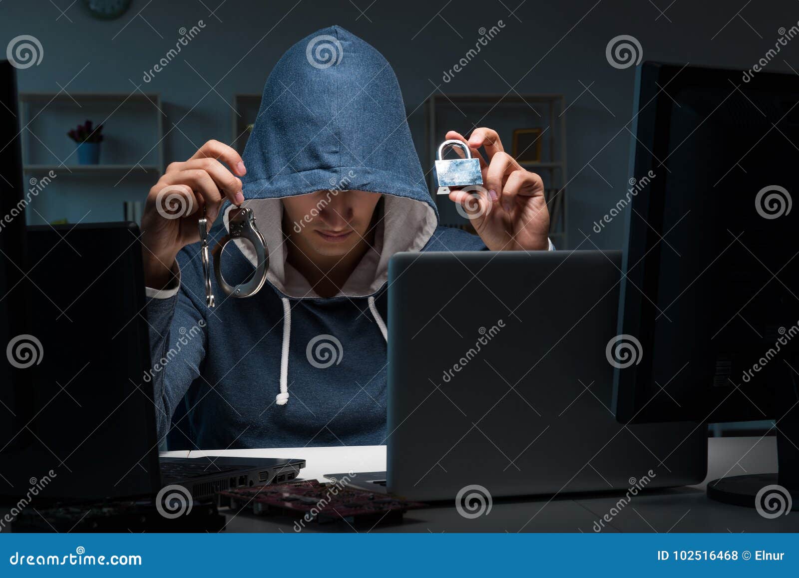 The Hacker Hacking Computer at Night Stock Photo - Image of laptop ...