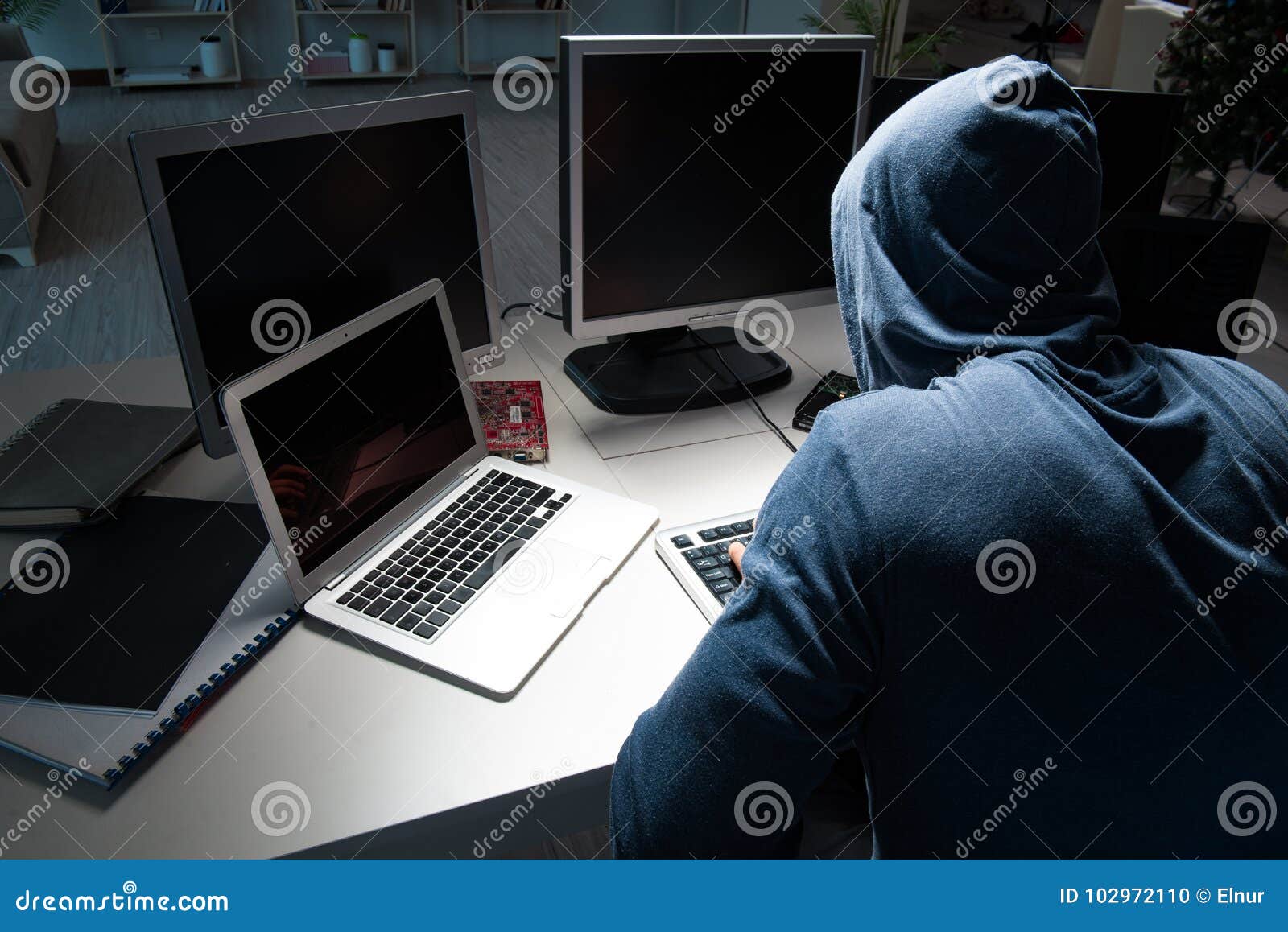 The Hacker Hacking Computer at Night Stock Photo - Image of network ...