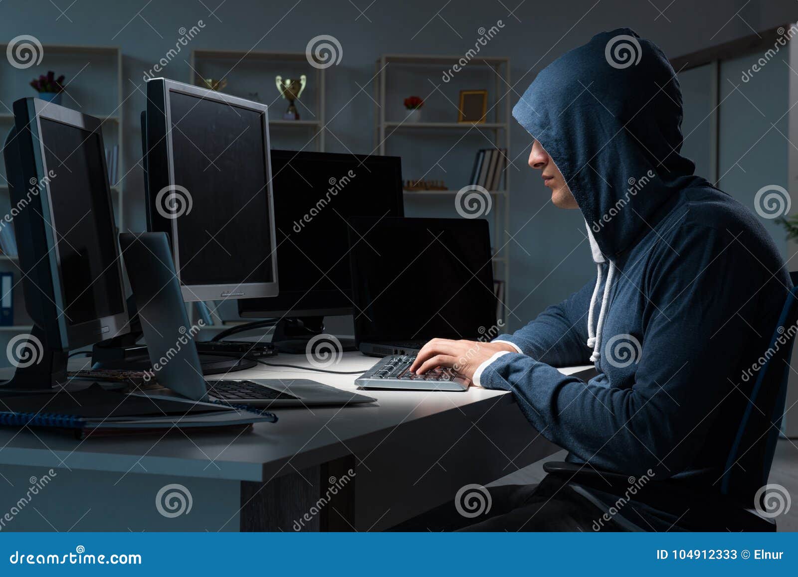 The Hacker Hacking Computer At Night Stock Image Image Of Internet Intruder 104912333