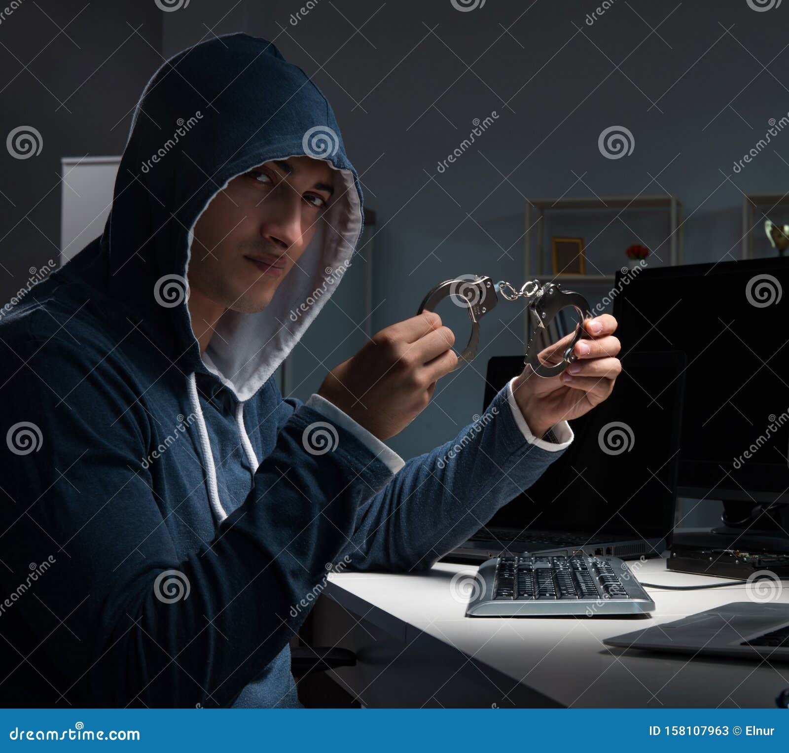 Hacker Hacking Computer at Night Stock Image - Image of hacking ...