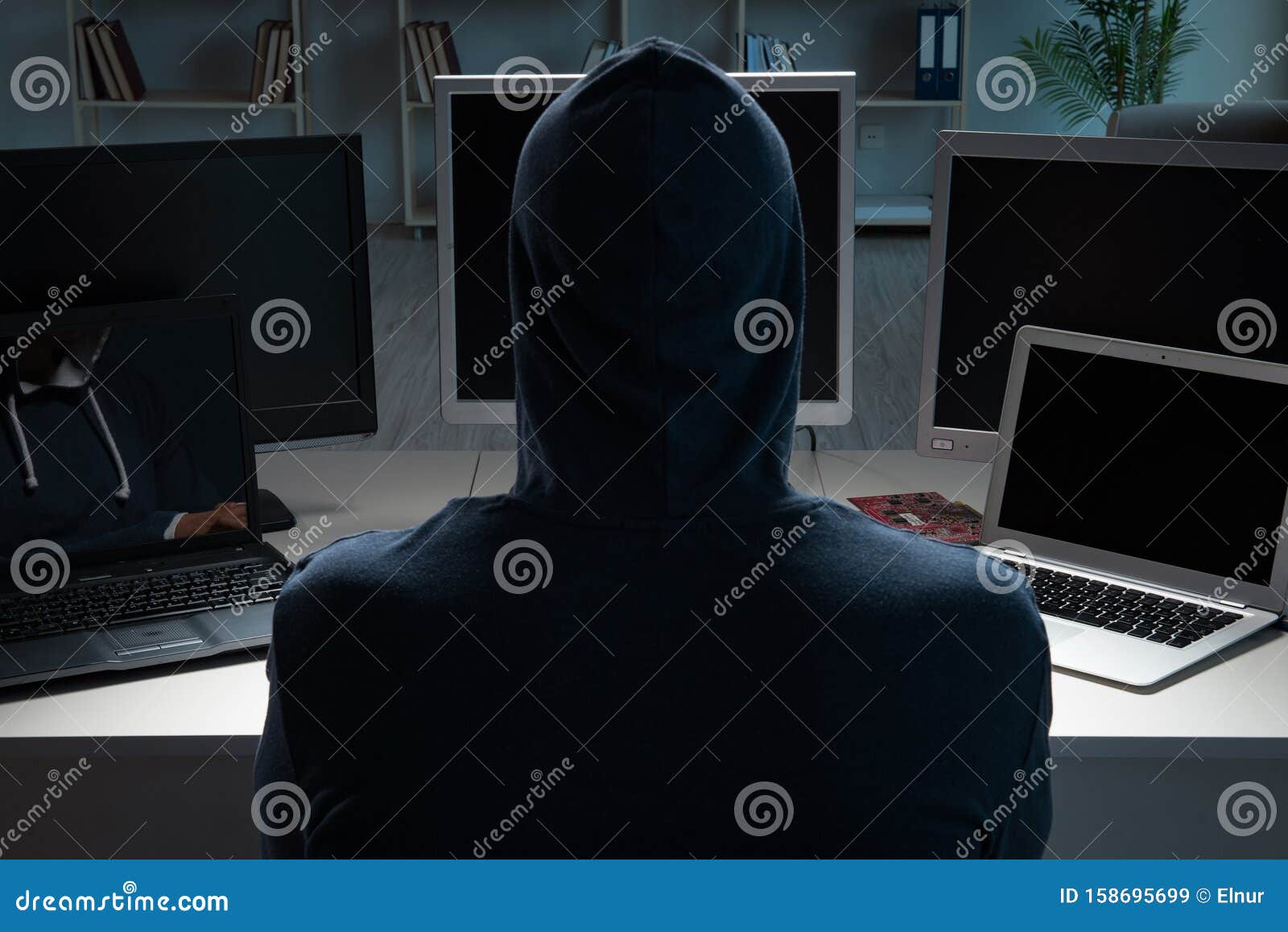Hacker Hacking Computer at Night Stock Image - Image of business ...