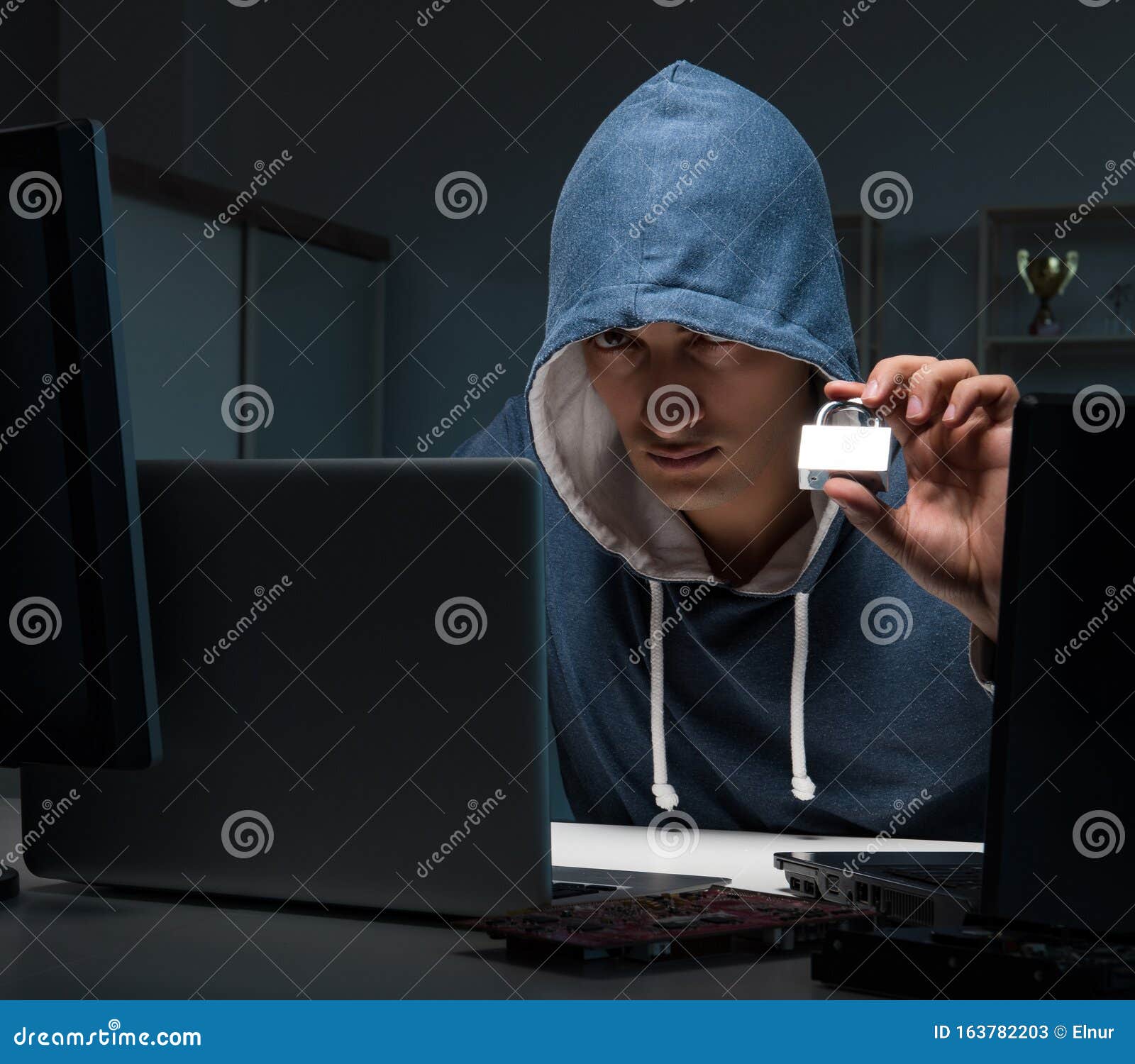 Hacker Hacking Computer at Night Stock Image - Image of piracy, attack ...