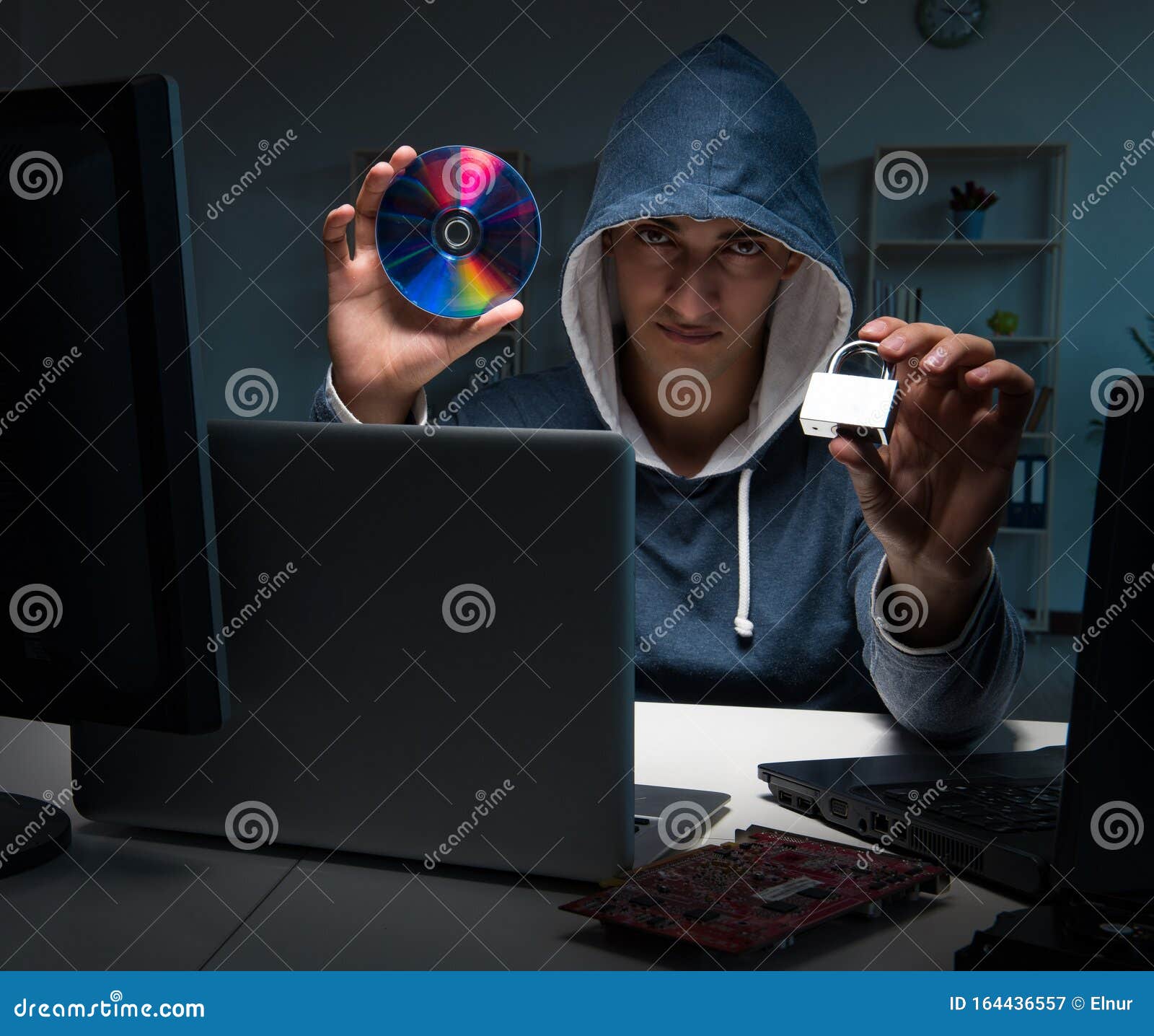 Hacker Hacking Computer at Night Stock Image - Image of cyber, crime ...