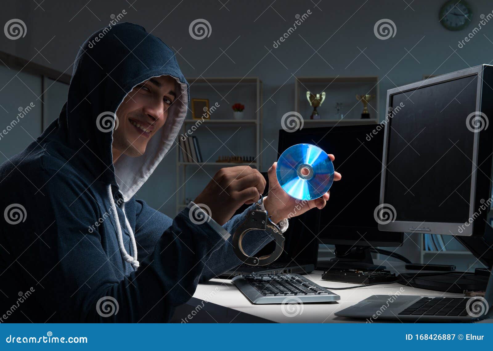 Hacker Hacking Computer at Night Stock Image - Image of data, cracking ...