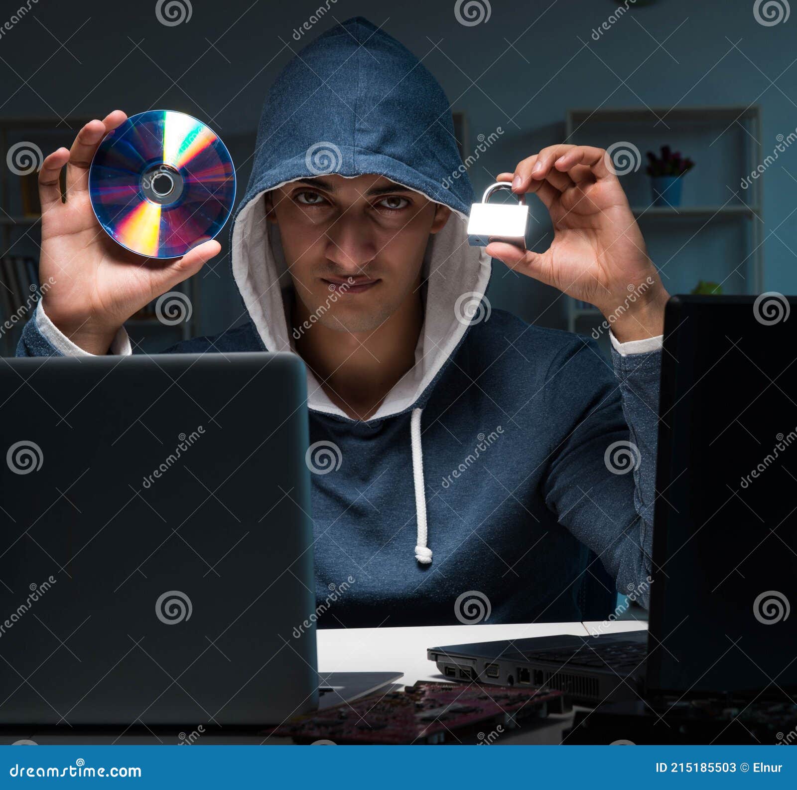 Hacker Hacking Computer at Night Stock Image - Image of compact, hack ...