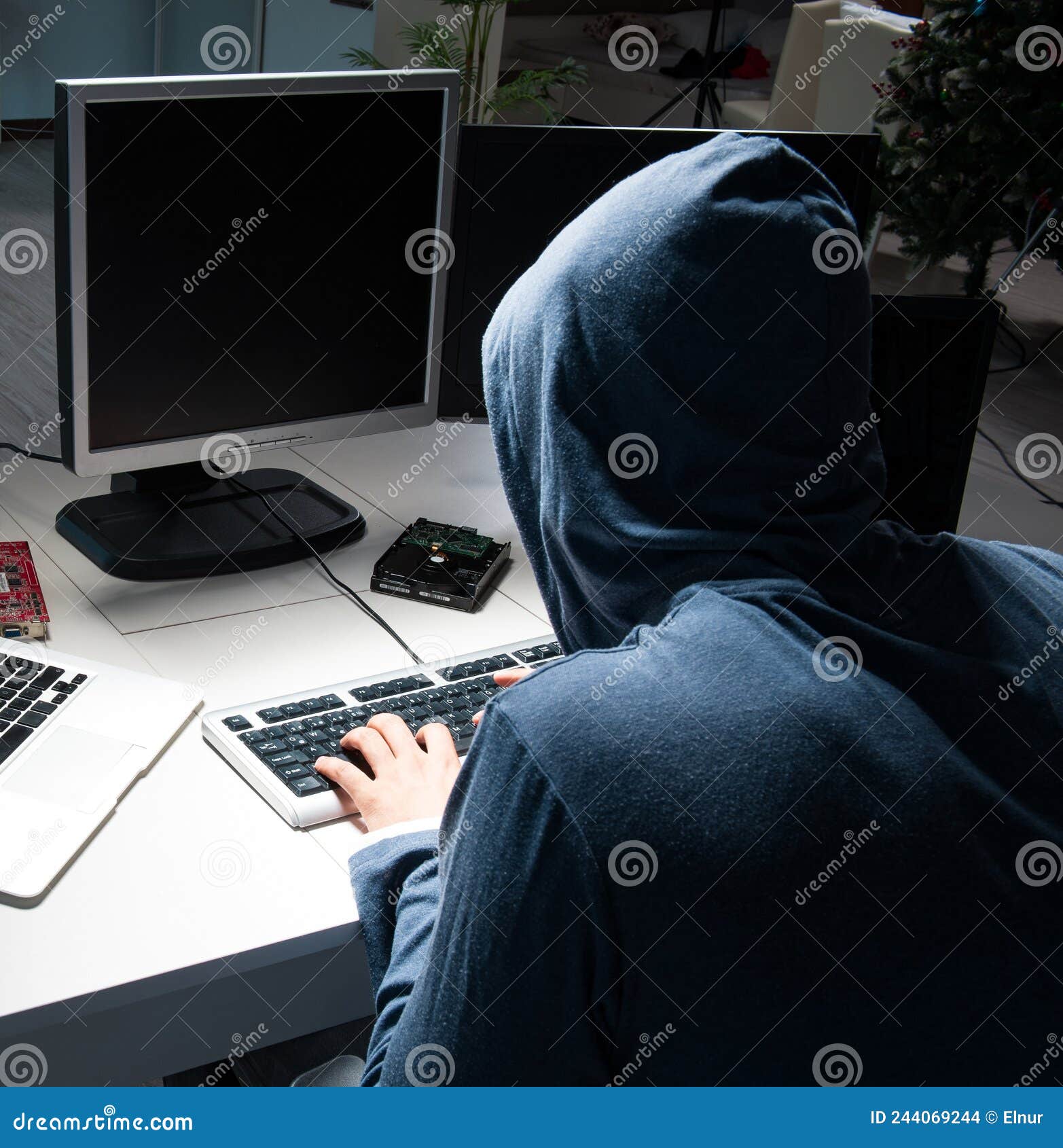 Hacker Hacking Computer at Night Stock Photo - Image of digital, crime ...