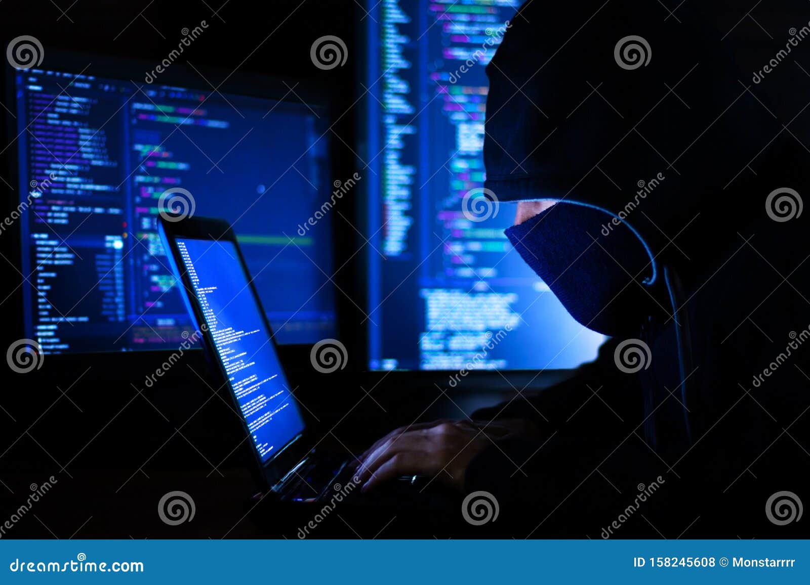 Hacker Hacking Computer Password at Night Stock Photo - Image of laptop ...