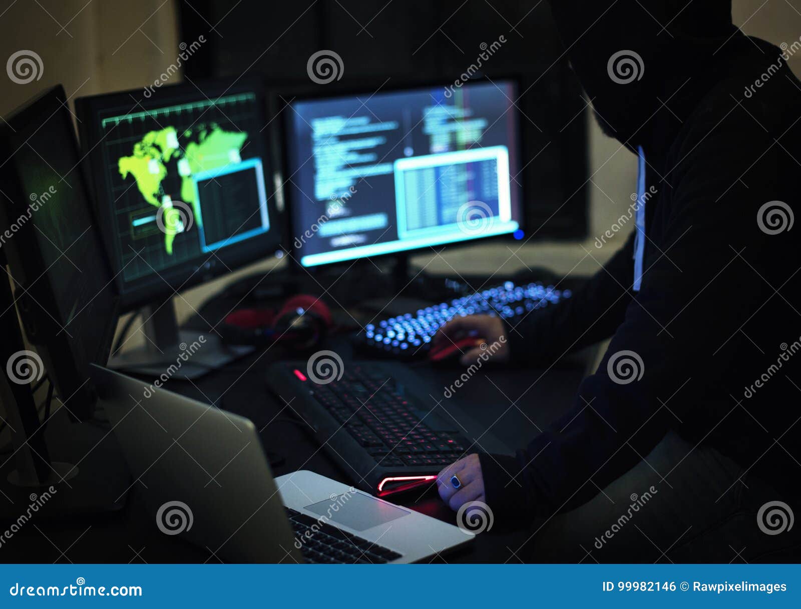 Hacker Hacking a Cyberspace Network Stock Photo - Image of hacker ...