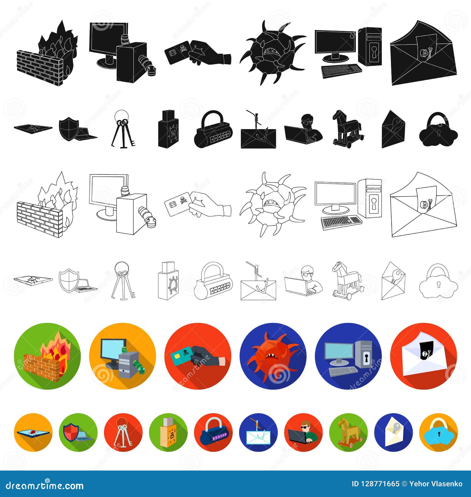 Hacker and Hacking Flat Icons in Set Collection for Design. Hacker and ...