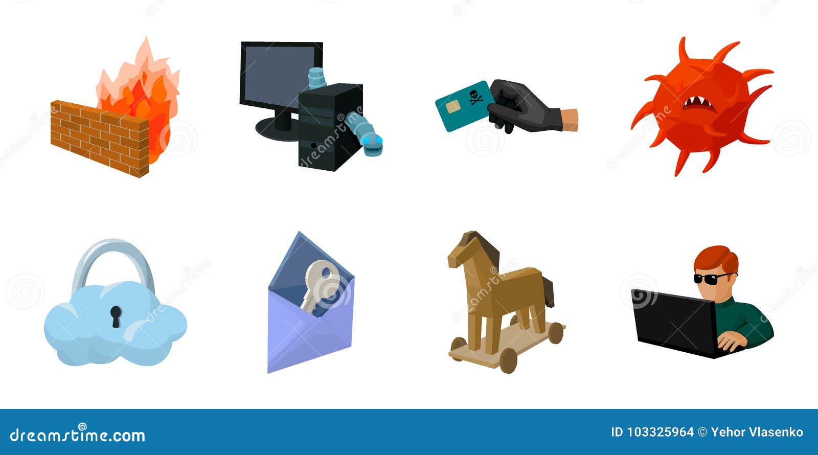 Hacker and Hacking Icons in Set Collection for Design. Hacker and Equipment Vector Symbol Stock ...