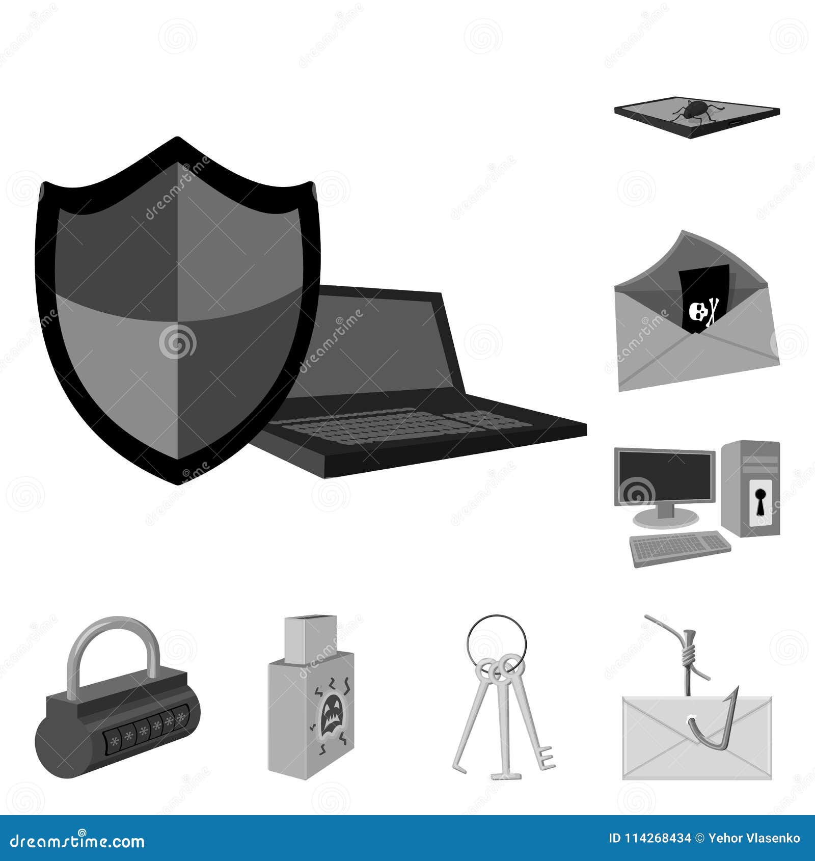 Hacker And Hacking Monochrome Icons In Set Collection For Design Hacker And Equipment Vector